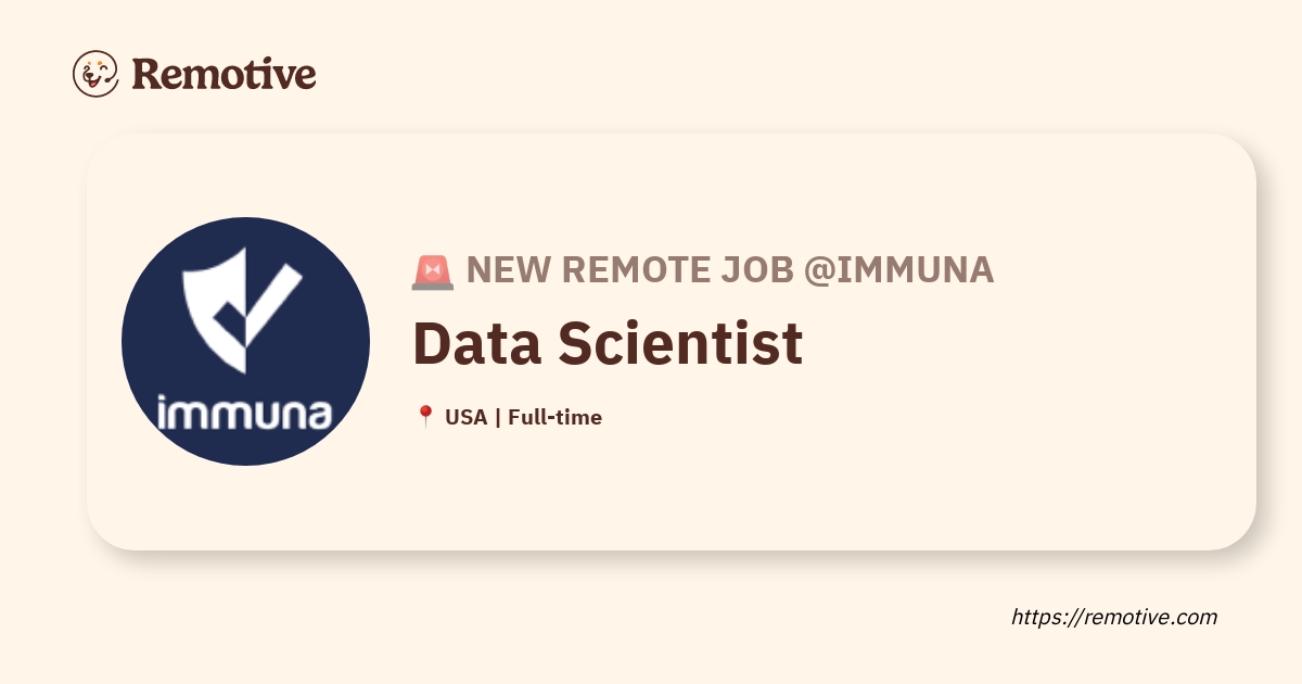 [Hiring] Data Scientist @Immuna