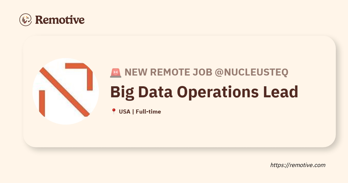 [Hiring] Big Data Operations Lead @Nucleusteq