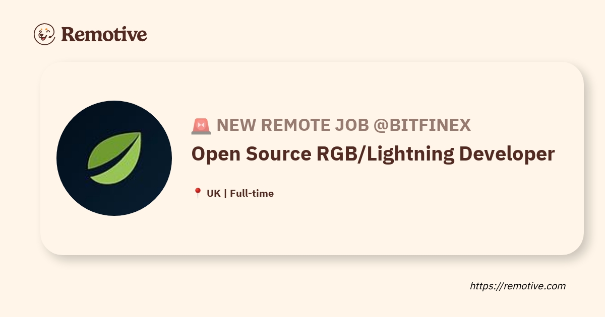 [Hiring] Open Source RGB/Lightning Developer @Bitfinex