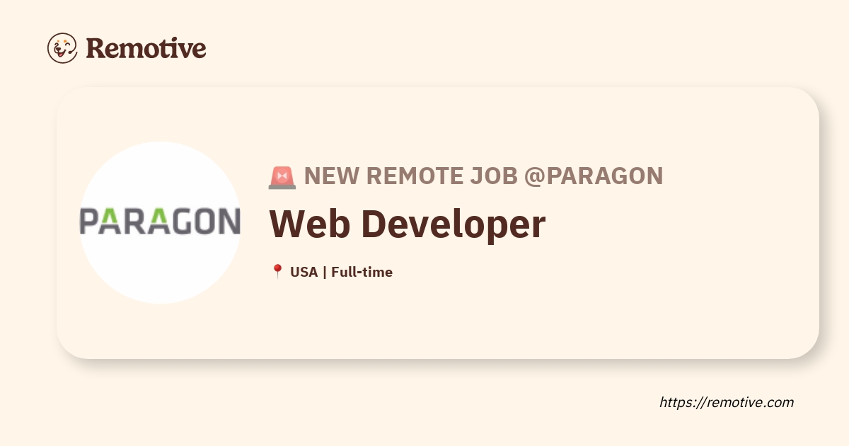 [Hiring] Web Developer @Paragon