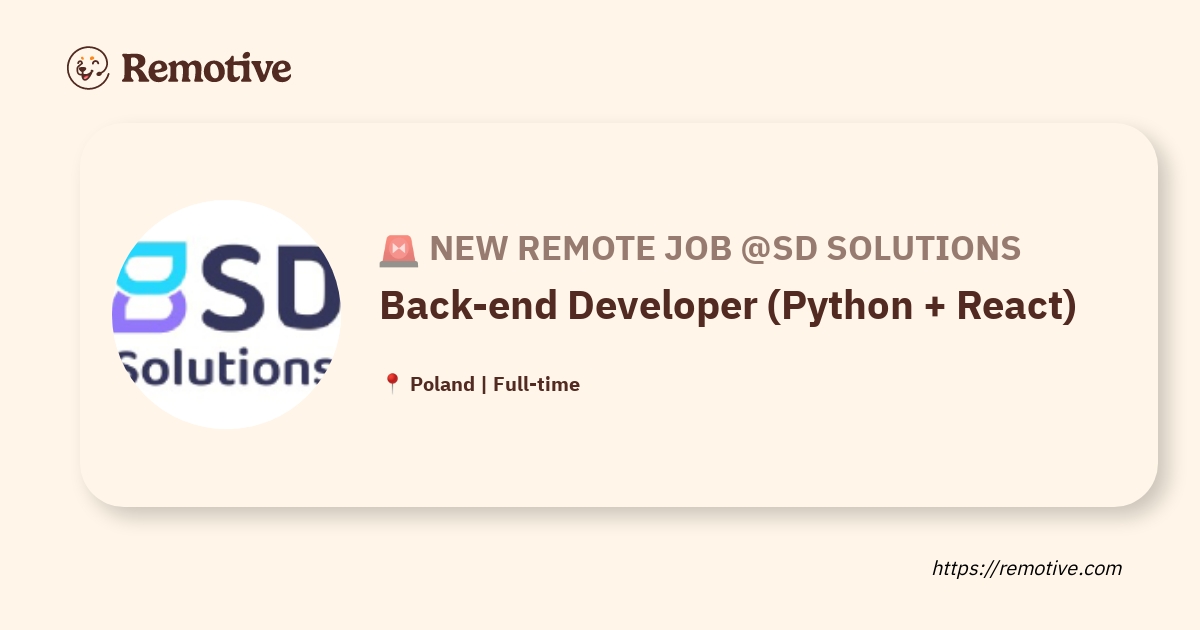 [Hiring] Back-end Developer (Python + React) @SD Solutions