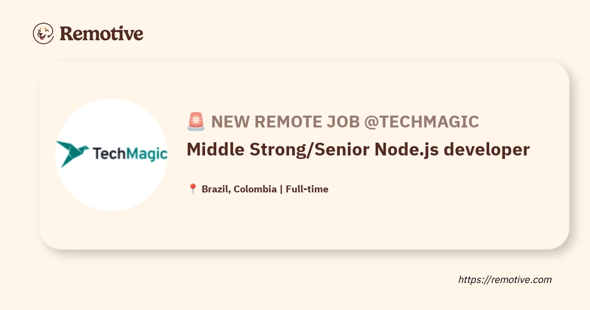 [Hiring] Middle Strong/Senior Node.js developer @TechMagic